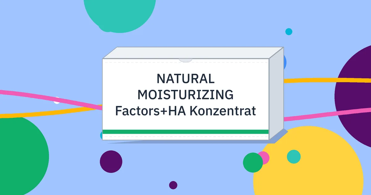Symbolbild: Packung mit der Aufschrift NATURAL MOISTURIZING Factors+HA Konzentrat (PZN 18892884) – Verfügbarkeit und Bezug in Apotheken in Frankfurt am Main