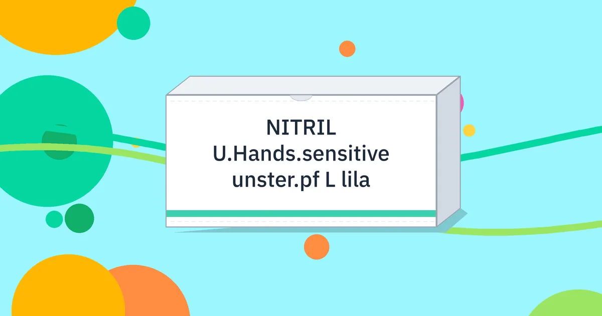 Symbolbild: Packung mit der Aufschrift NITRIL U.Hands.sensitive unster.pf L lila (PZN 11306966) – Verfügbarkeit und Bezug in Apotheken in Frankfurt am Main