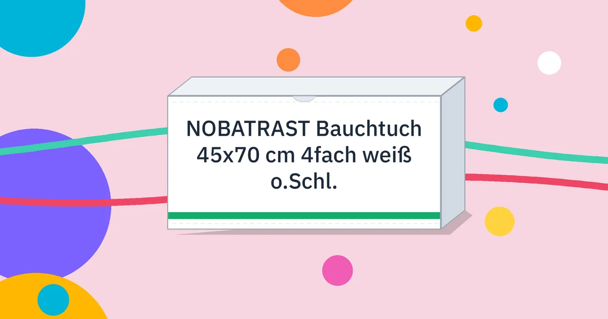 Symbolbild: Packung mit der Aufschrift NOBATRAST Bauchtuch 45x70 cm 4fach weiß o.Schl. (PZN 08405363) – Verfügbarkeit und Bezug in Apotheken in Frankfurt am Main