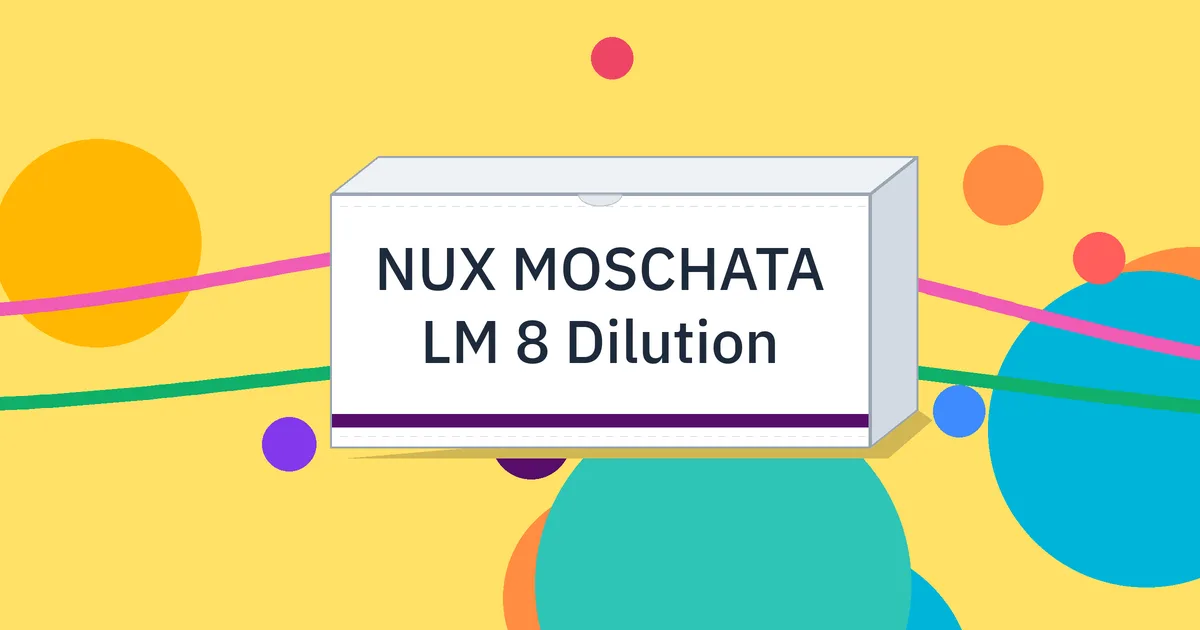 Symbolbild: Packung mit der Aufschrift NUX MOSCHATA LM 8 Dilution (PZN 12969918) – Verfügbarkeit und Bezug in Apotheken in Frankfurt am Main
