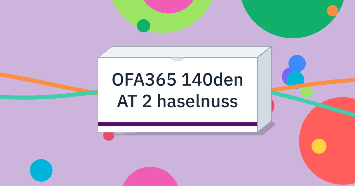 Symbolbild: Packung mit der Aufschrift OFA365 140den AT 2 haselnuss (PZN 16723232) – Verfügbarkeit und Bezug in Apotheken in Frankfurt am Main