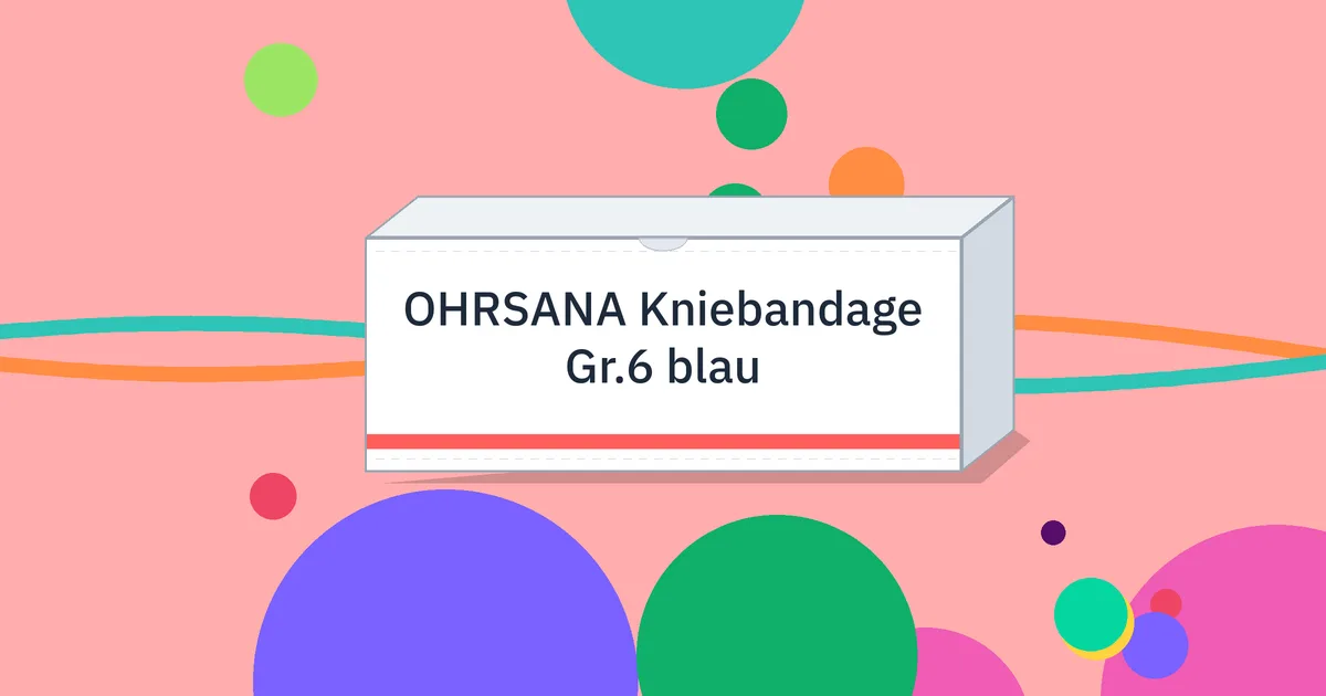 Symbolbild: Packung mit der Aufschrift OHRSANA Kniebandage Gr.6 blau (PZN 03797275) – Verfügbarkeit und Bezug in Apotheken in Frankfurt am Main