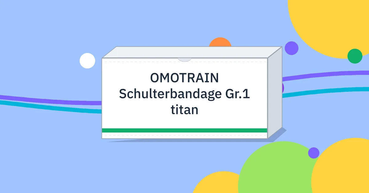 Symbolbild: Packung mit der Aufschrift OMOTRAIN Schulterbandage Gr.1 titan (PZN 03209321) – Verfügbarkeit und Bezug in Apotheken in Frankfurt am Main