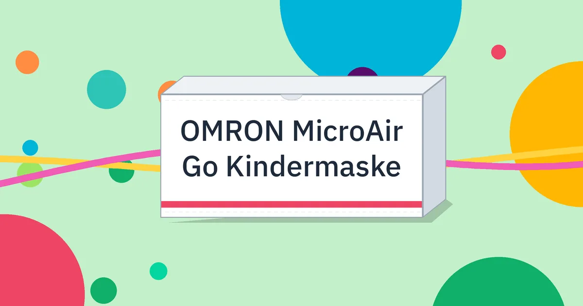 Symbolbild: Packung mit der Aufschrift OMRON MicroAir Go Kindermaske (PZN 20102783) – Verfügbarkeit und Bezug in Apotheken in Frankfurt am Main