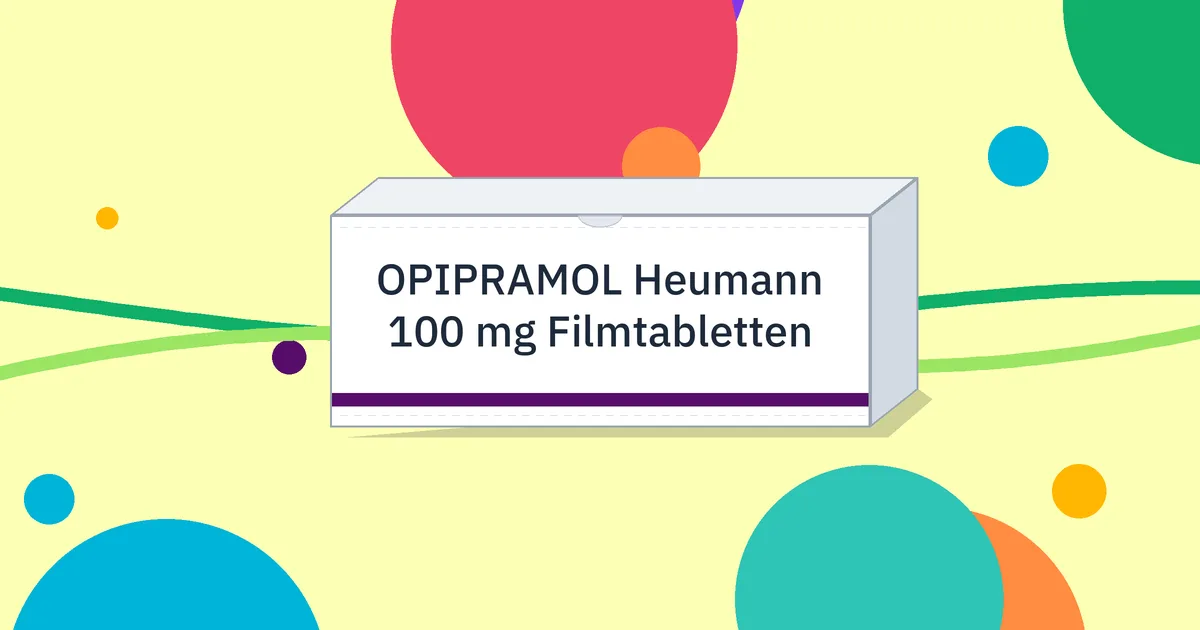 Symbolbild: Packung mit der Aufschrift OPIPRAMOL Heumann 100 mg Filmtabletten (PZN 09166535) – Verfügbarkeit und Bezug in Apotheken in Frankfurt am Main