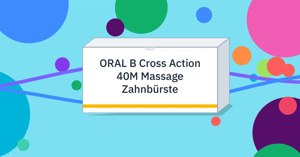 Symbolbild: Packung mit der Aufschrift ORAL B Cross Action 40M Massage Zahnbürste (PZN 01745357) – Verfügbarkeit und Bezug in Apotheken in Frankfurt am Main