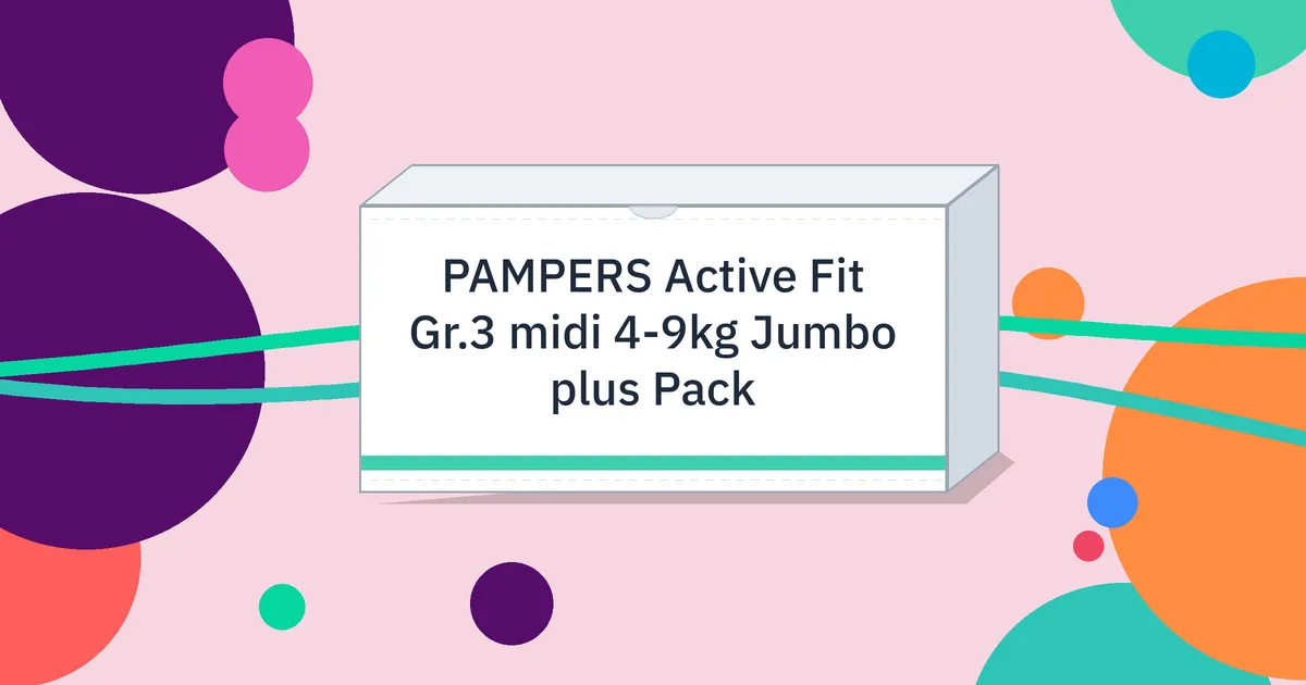 Symbolbild: Packung mit der Aufschrift PAMPERS Active Fit Gr.3 midi 4-9kg Jumbo plus Pack (PZN 10256410) – Verfügbarkeit und Bezug in Apotheken in Frankfurt am Main