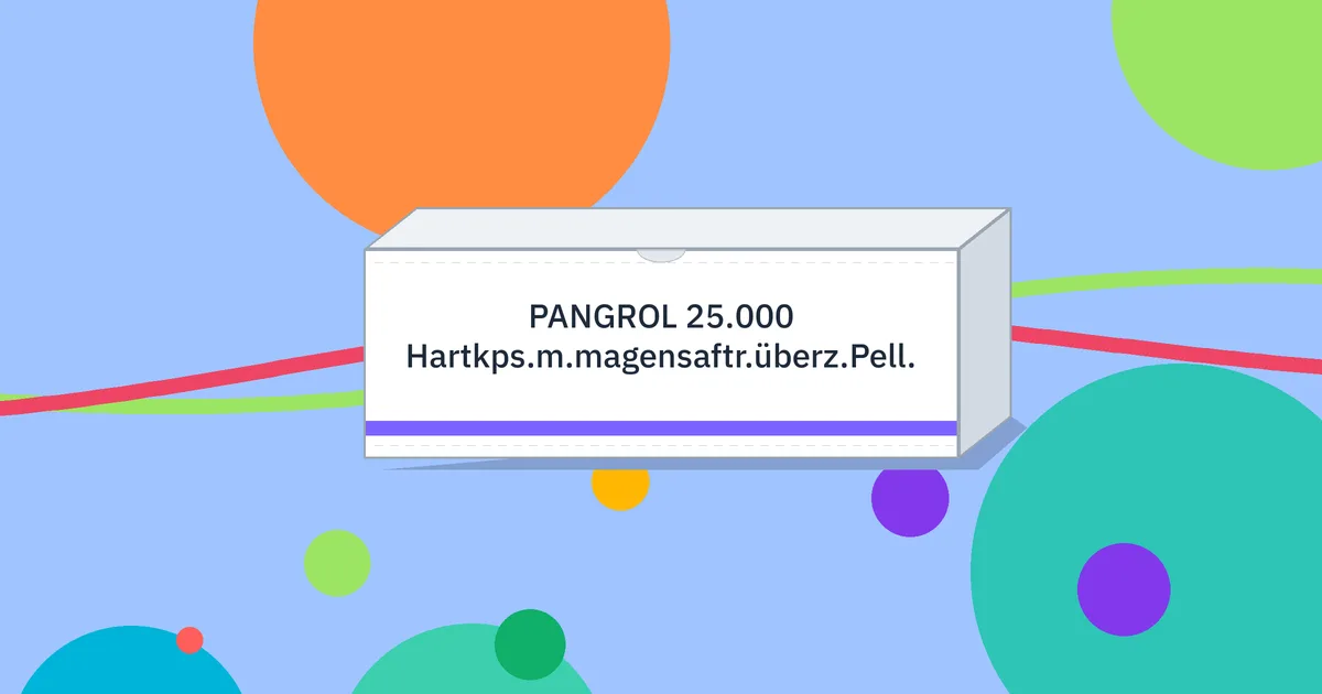 Symbolbild: Packung mit der Aufschrift PANGROL 25.000 Hartkps.m.magensaftr.überz.Pell. (PZN 06160578) – Verfügbarkeit und Bezug in Apotheken in Frankfurt am Main