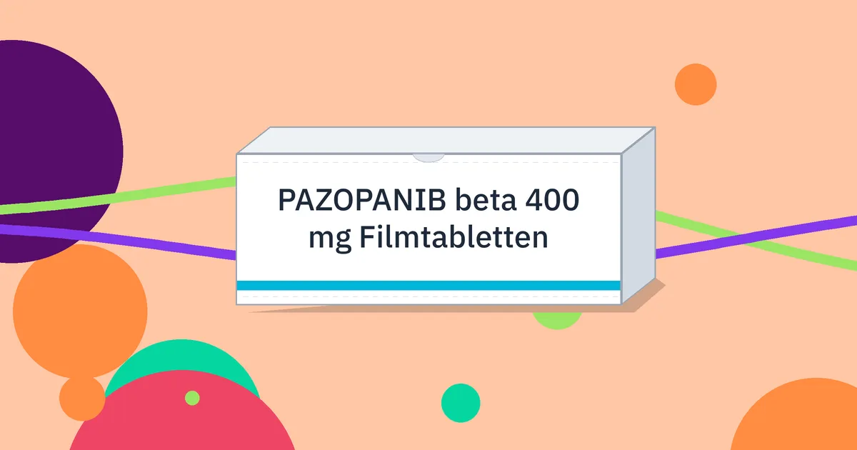 Symbolbild: Packung mit der Aufschrift PAZOPANIB beta 400 mg Filmtabletten (PZN 19182593) – Verfügbarkeit und Bezug in Apotheken in Frankfurt am Main