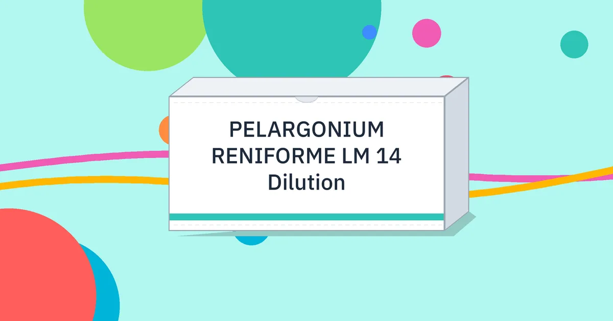Symbolbild: Packung mit der Aufschrift PELARGONIUM RENIFORME LM 14 Dilution (PZN 13633267) – Verfügbarkeit und Bezug in Apotheken in Frankfurt am Main