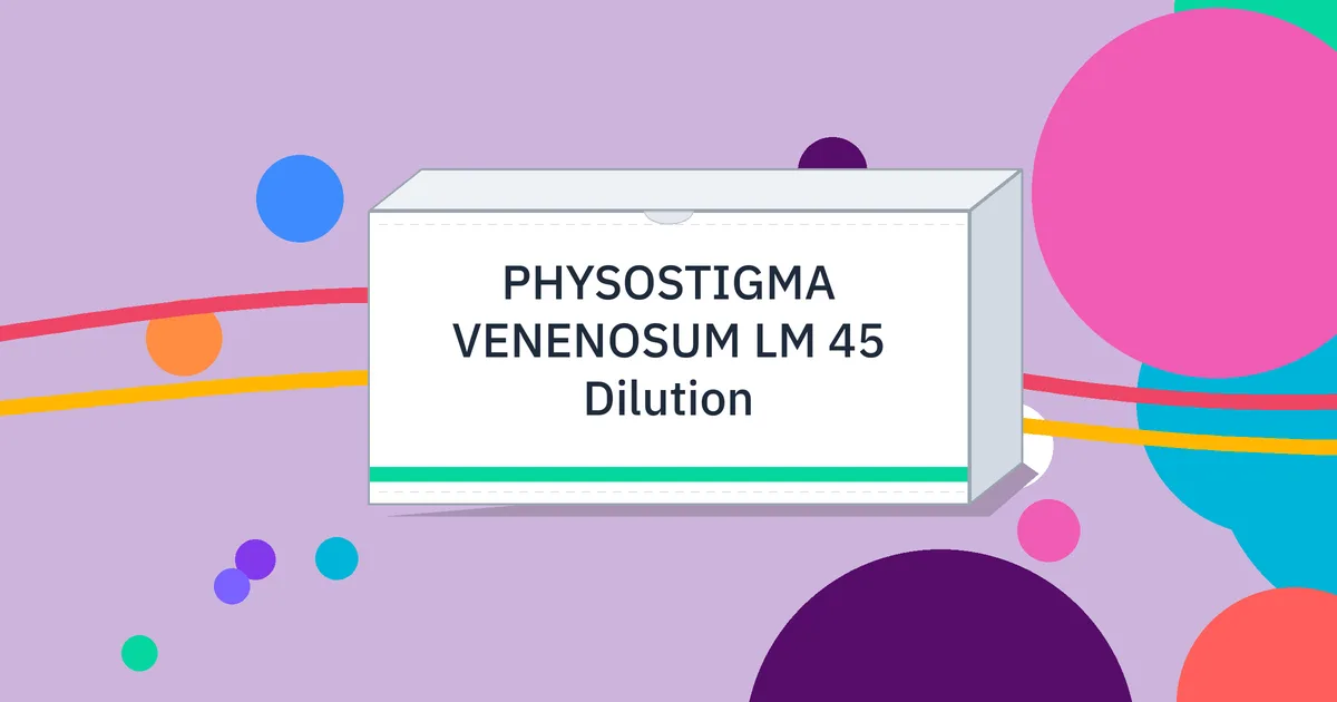 Symbolbild: Packung mit der Aufschrift PHYSOSTIGMA VENENOSUM LM 45 Dilution (PZN 13035589) – Verfügbarkeit und Bezug in Apotheken in Frankfurt am Main