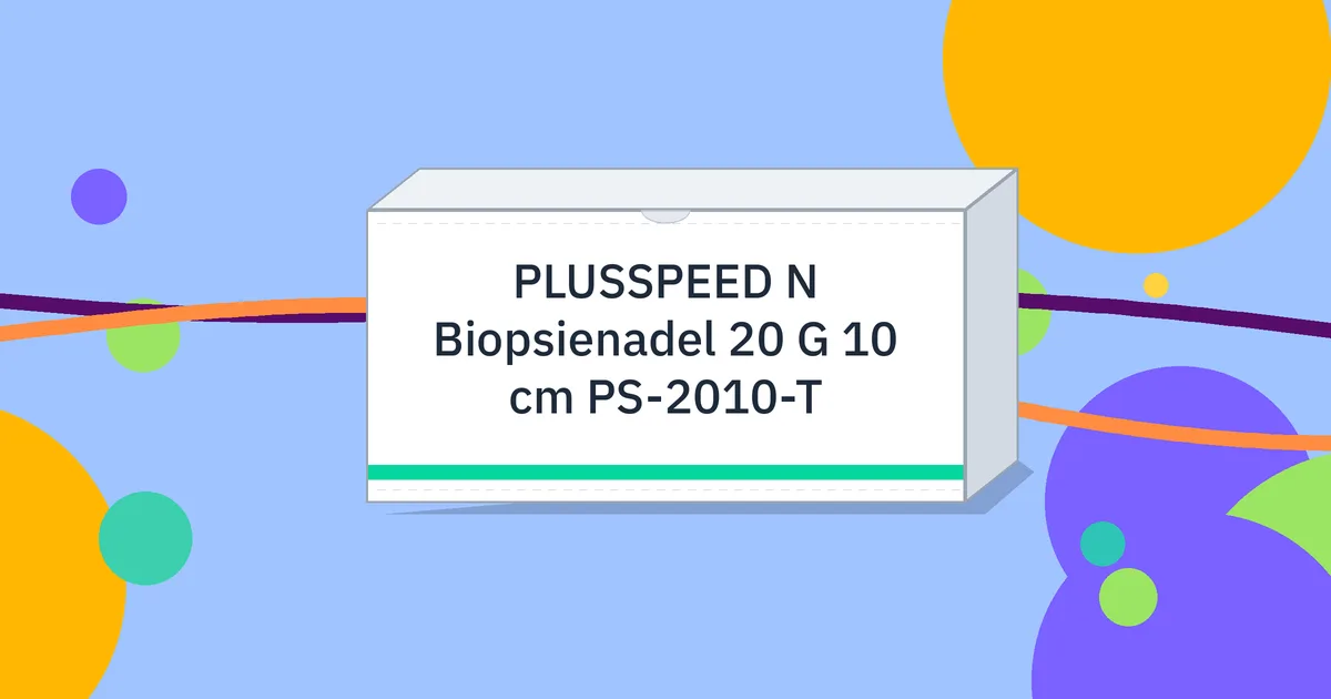 Symbolbild: Packung mit der Aufschrift PLUSSPEED N Biopsienadel 20 G 10 cm PS-2010-T (PZN 15632935) – Verfügbarkeit und Bezug in Apotheken in Frankfurt am Main