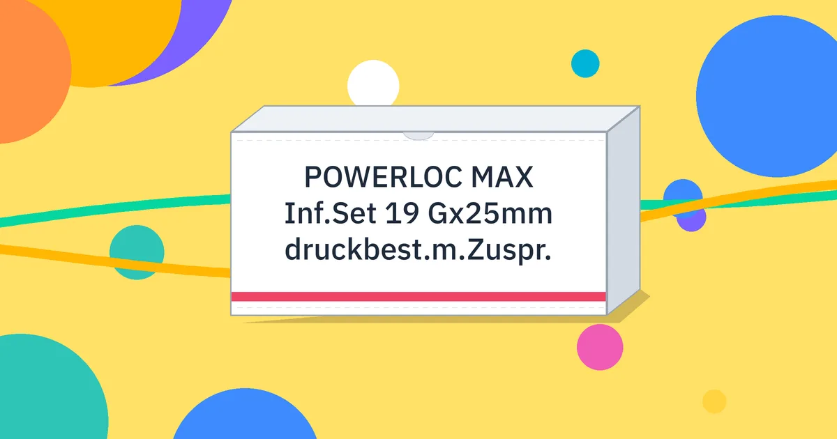 Symbolbild: Packung mit der Aufschrift POWERLOC MAX Inf.Set 19 Gx25mm druckbest.m.Zuspr. (PZN 19129133) – Verfügbarkeit und Bezug in Apotheken in Frankfurt am Main