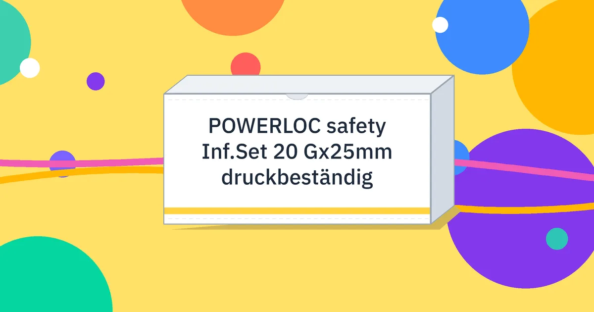 Symbolbild: Packung mit der Aufschrift POWERLOC safety Inf.Set 20 Gx25mm druckbeständig (PZN 18816682) – Verfügbarkeit und Bezug in Apotheken in Frankfurt am Main
