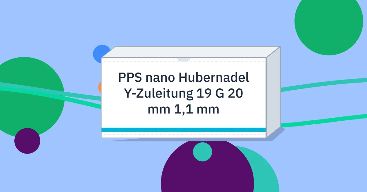 Symbolbild: Packung mit der Aufschrift PPS nano Hubernadel Y-Zuleitung 19 G 20 mm 1,1 mm (PZN 18195398) – Verfügbarkeit und Bezug in Apotheken in Frankfurt am Main