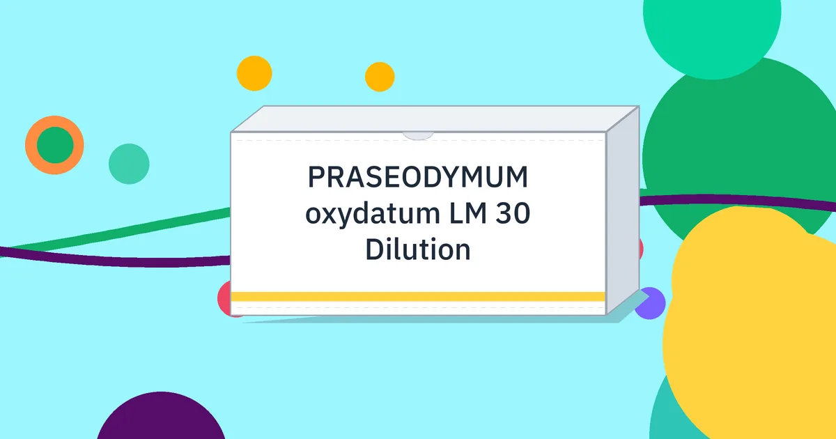 Symbolbild: Packung mit der Aufschrift PRASEODYMUM oxydatum LM 30 Dilution (PZN 13666806) – Verfügbarkeit und Bezug in Apotheken in Frankfurt am Main