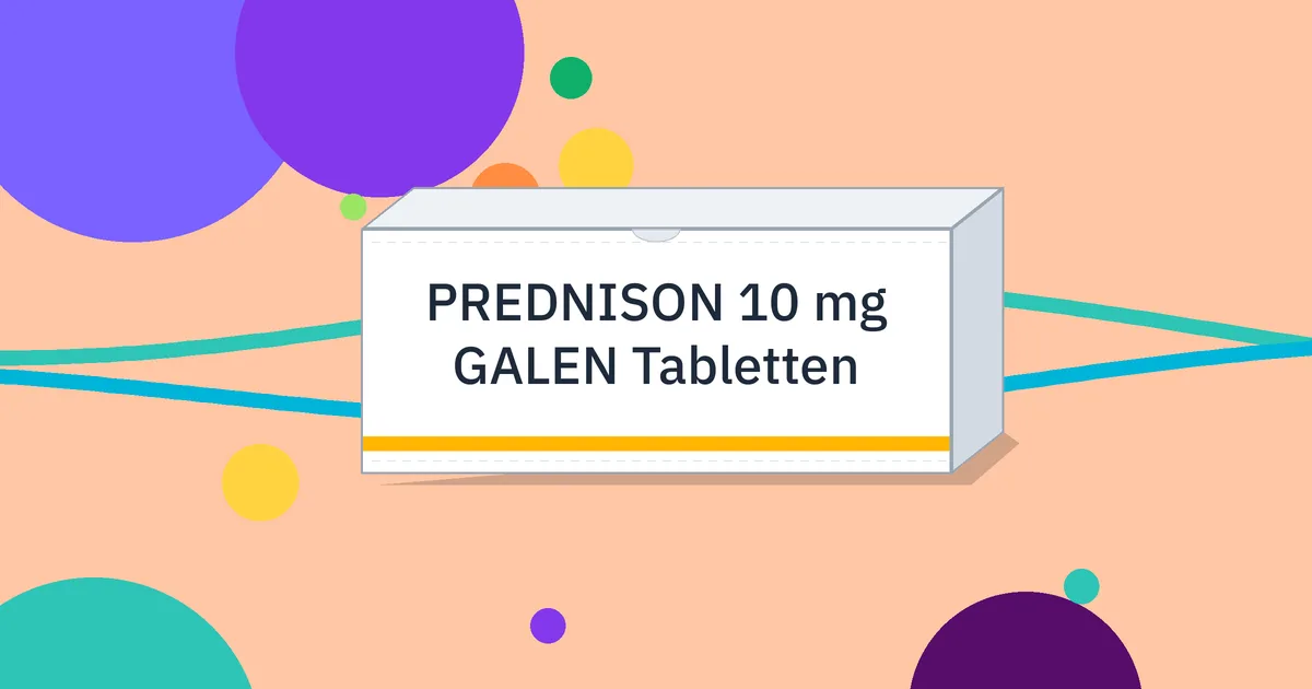 Symbolbild: Packung mit der Aufschrift PREDNISON 10 mg GALEN Tabletten (PZN 11518958) – Verfügbarkeit und Bezug in Apotheken in Frankfurt am Main