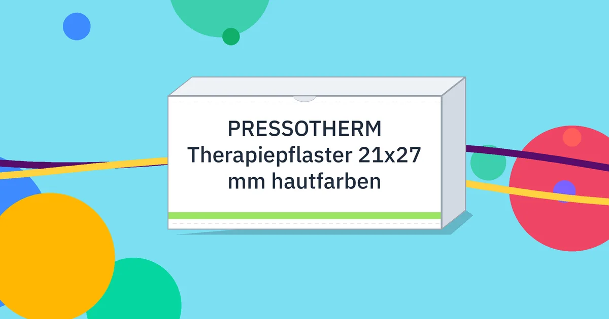 Symbolbild: Packung mit der Aufschrift PRESSOTHERM Therapiepflaster 21x27 mm hautfarben (PZN 11109929) – Verfügbarkeit und Bezug in Apotheken in Frankfurt am Main