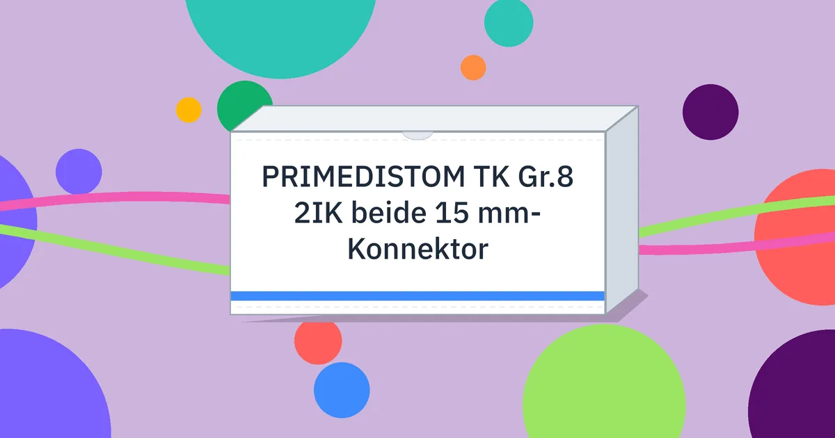 Symbolbild: Packung mit der Aufschrift PRIMEDISTOM TK Gr.8 2IK beide 15 mm-Konnektor (PZN 10209698) – Verfügbarkeit und Bezug in Apotheken in Frankfurt am Main