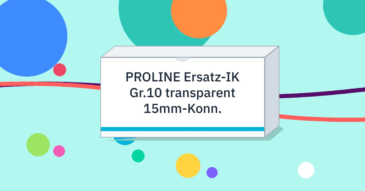 Symbolbild: Packung mit der Aufschrift PROLINE Ersatz-IK Gr.10 transparent 15mm-Konn. (PZN 18782575) – Verfügbarkeit und Bezug in Apotheken in Frankfurt am Main