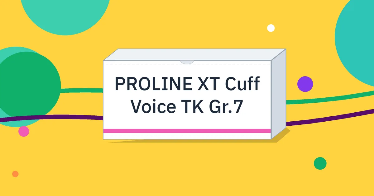 Symbolbild: Packung mit der Aufschrift PROLINE XT Cuff Voice TK Gr.7 (PZN 17600046) – Verfügbarkeit und Bezug in Apotheken in Frankfurt am Main