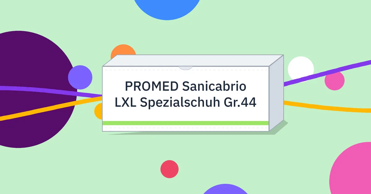 Symbolbild: Packung mit der Aufschrift PROMED Sanicabrio LXL Spezialschuh Gr.44 (PZN 05481932) – Verfügbarkeit und Bezug in Apotheken in Frankfurt am Main