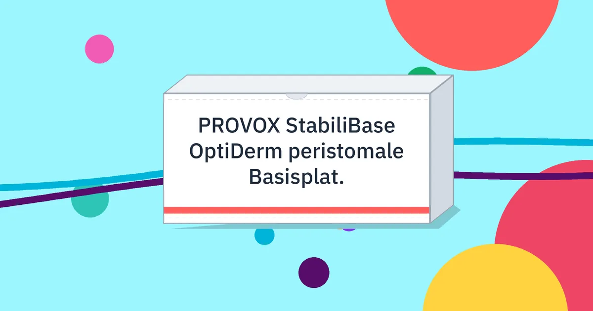 Symbolbild: Packung mit der Aufschrift PROVOX StabiliBase OptiDerm peristomale Basisplat. (PZN 11299232) – Verfügbarkeit und Bezug in Apotheken in Frankfurt am Main
