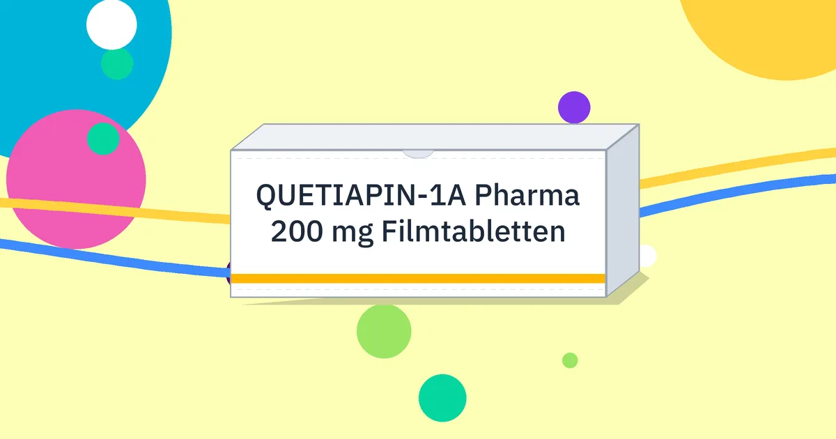 Symbolbild: Packung mit der Aufschrift QUETIAPIN-1A Pharma 200 mg Filmtabletten (PZN 09494908) – Verfügbarkeit und Bezug in Apotheken in Frankfurt am Main