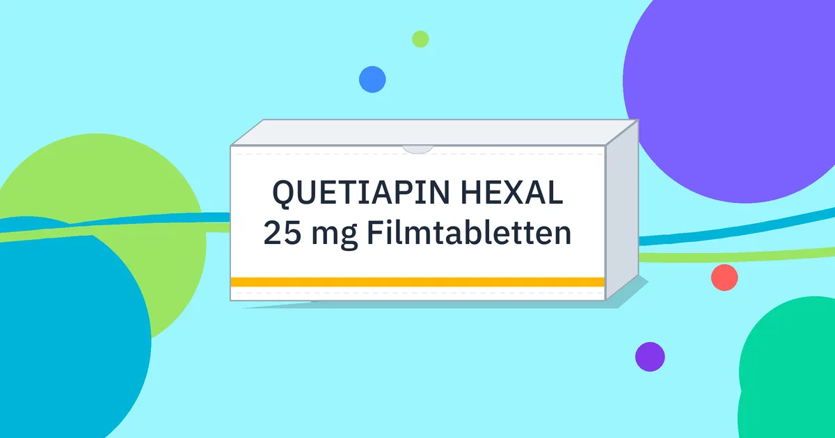 Symbolbild: Packung mit der Aufschrift QUETIAPIN HEXAL 25 mg Filmtabletten (PZN 09339125) – Verfügbarkeit und Bezug in Apotheken in Frankfurt am Main