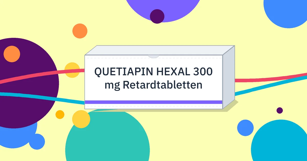 Symbolbild: Packung mit der Aufschrift QUETIAPIN HEXAL 300 mg Retardtabletten (PZN 09637727) – Verfügbarkeit und Bezug in Apotheken in Frankfurt am Main