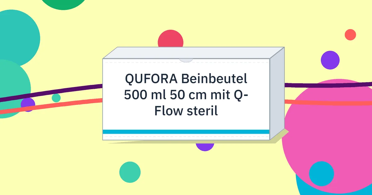 Symbolbild: Packung mit der Aufschrift QUFORA Beinbeutel 500 ml 50 cm mit Q-Flow steril (PZN 09223262) – Verfügbarkeit und Bezug in Apotheken in Frankfurt am Main