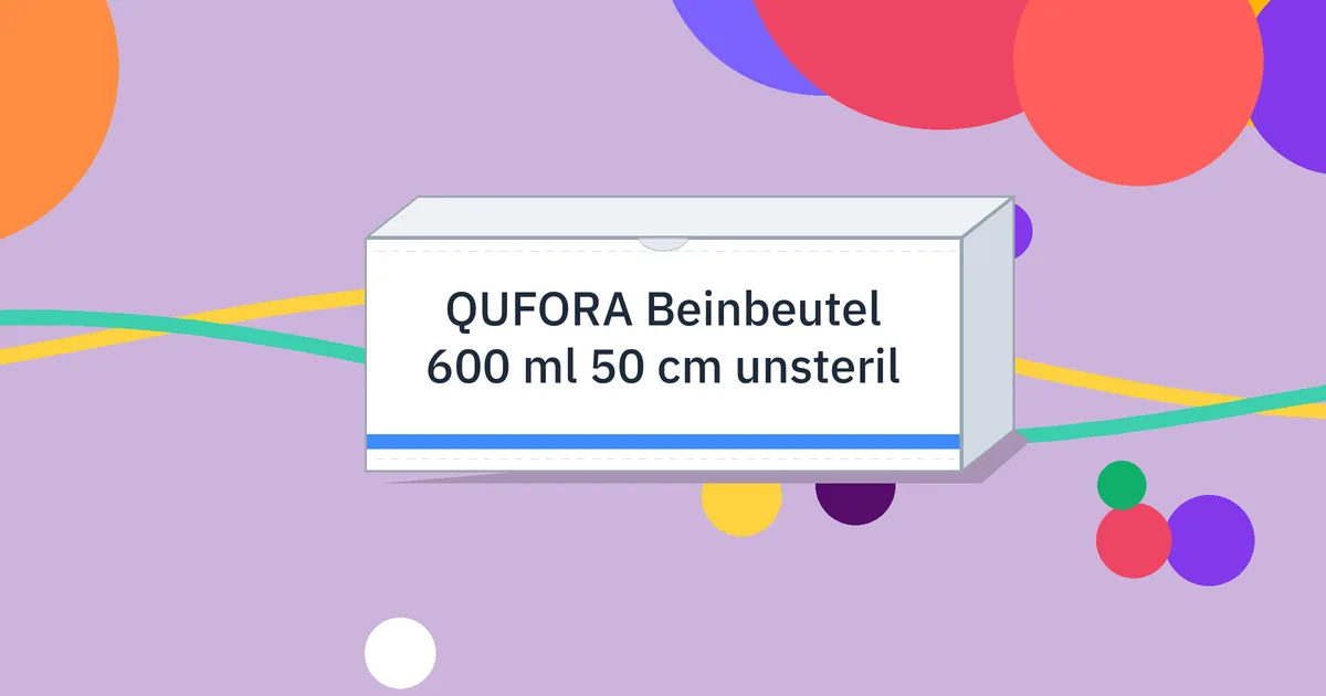Symbolbild: Packung mit der Aufschrift QUFORA Beinbeutel 600 ml 50 cm unsteril (PZN 02293012) – Verfügbarkeit und Bezug in Apotheken in Frankfurt am Main