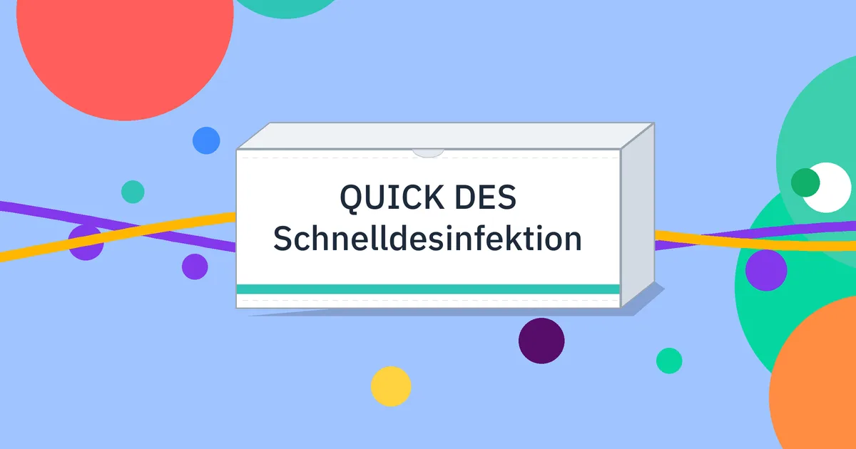 Symbolbild: Packung mit der Aufschrift QUICK DES Schnelldesinfektion (PZN 09667869) – Verfügbarkeit und Bezug in Apotheken in Frankfurt am Main