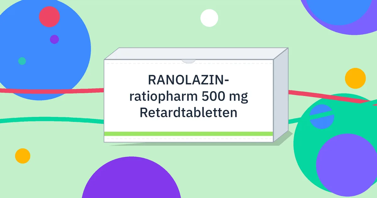 Symbolbild: Packung mit der Aufschrift RANOLAZIN-ratiopharm 500 mg Retardtabletten (PZN 20389827) – Verfügbarkeit und Bezug in Apotheken in Frankfurt am Main