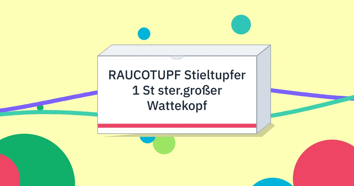 Symbolbild: Packung mit der Aufschrift RAUCOTUPF Stieltupfer 1 St ster.großer Wattekopf (PZN 01369210) – Verfügbarkeit und Bezug in Apotheken in Frankfurt am Main