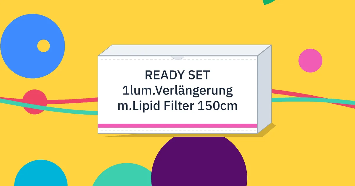 Symbolbild: Packung mit der Aufschrift READY SET 1lum.Verlängerung m.Lipid Filter 150cm (PZN 02167313) – Verfügbarkeit und Bezug in Apotheken in Frankfurt am Main