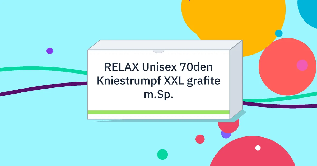 Symbolbild: Packung mit der Aufschrift RELAX Unisex 70den Kniestrumpf XXL grafite m.Sp. (PZN 16189844) – Verfügbarkeit und Bezug in Apotheken in Frankfurt am Main