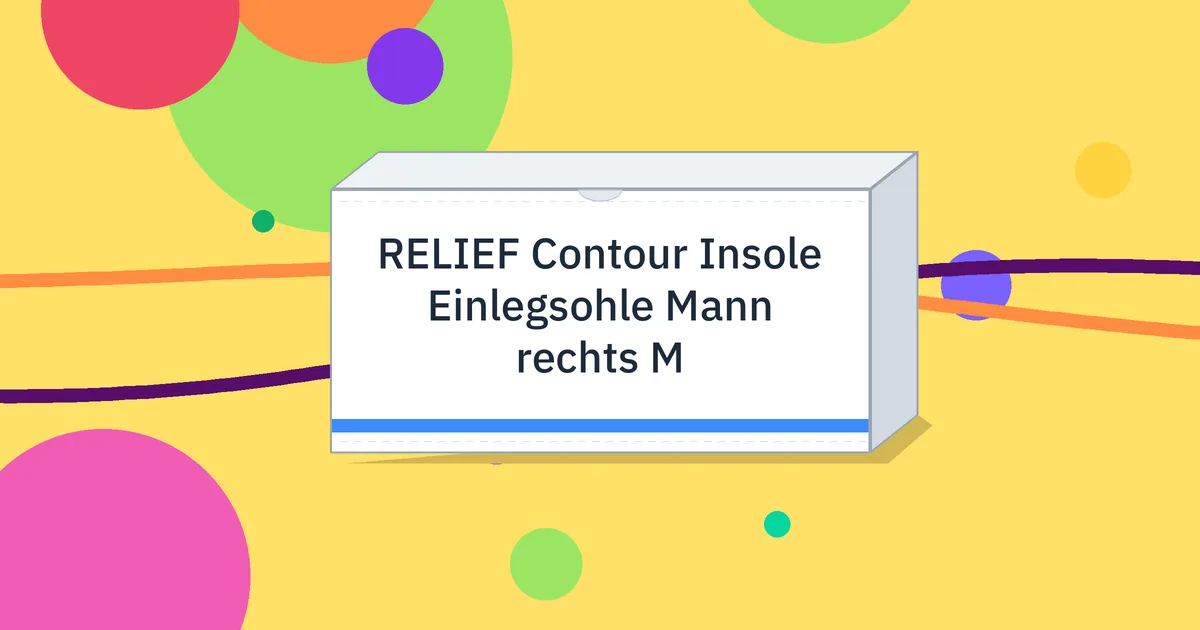 Symbolbild: Packung mit der Aufschrift RELIEF Contour Insole Einlegsohle Mann rechts M (PZN 14255548) – Verfügbarkeit und Bezug in Apotheken in Frankfurt am Main