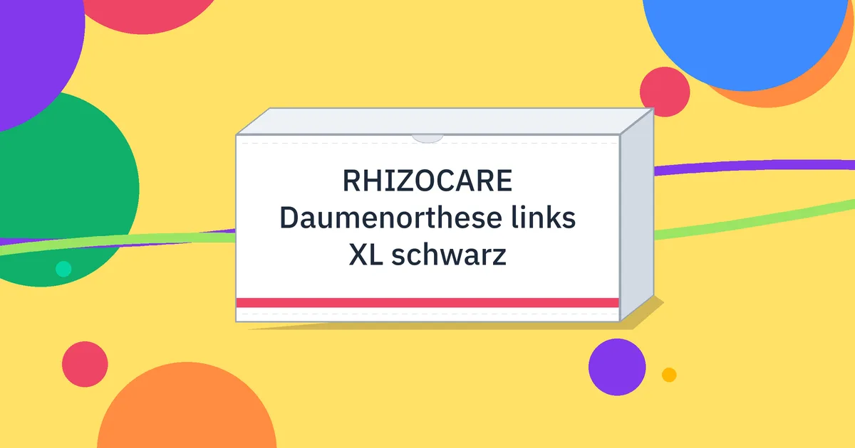Symbolbild: Packung mit der Aufschrift RHIZOCARE Daumenorthese links XL schwarz (PZN 10839519) – Verfügbarkeit und Bezug in Apotheken in Frankfurt am Main