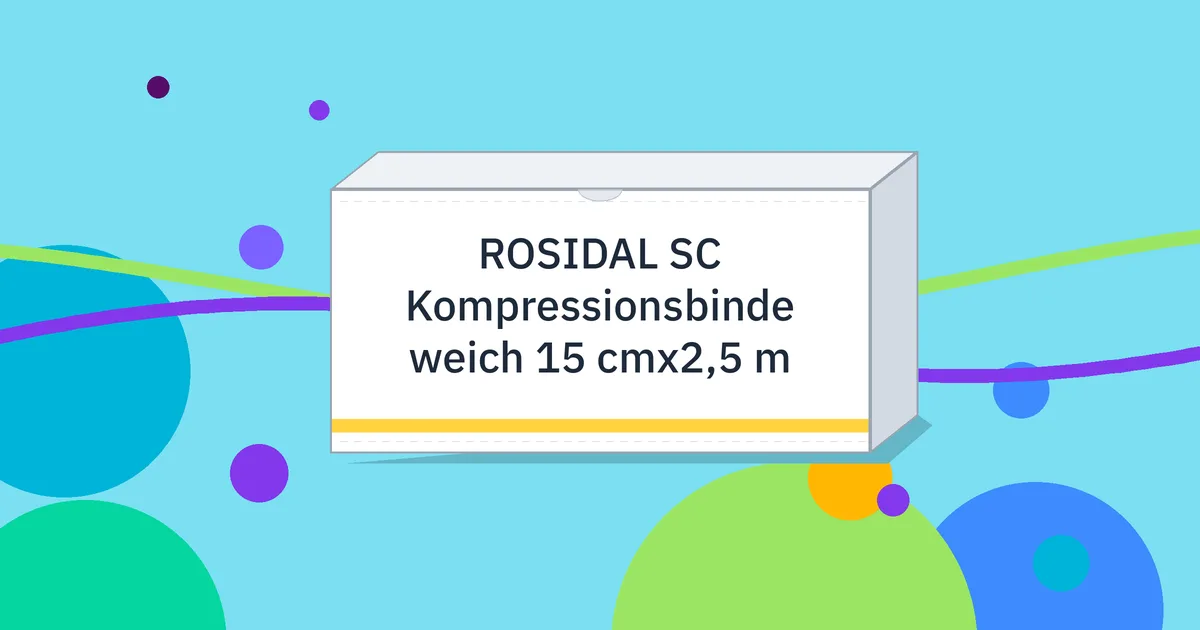 Symbolbild: Packung mit der Aufschrift ROSIDAL SC Kompressionsbinde weich 15 cmx2,5 m (PZN 17851386) – Verfügbarkeit und Bezug in Apotheken in Frankfurt am Main
