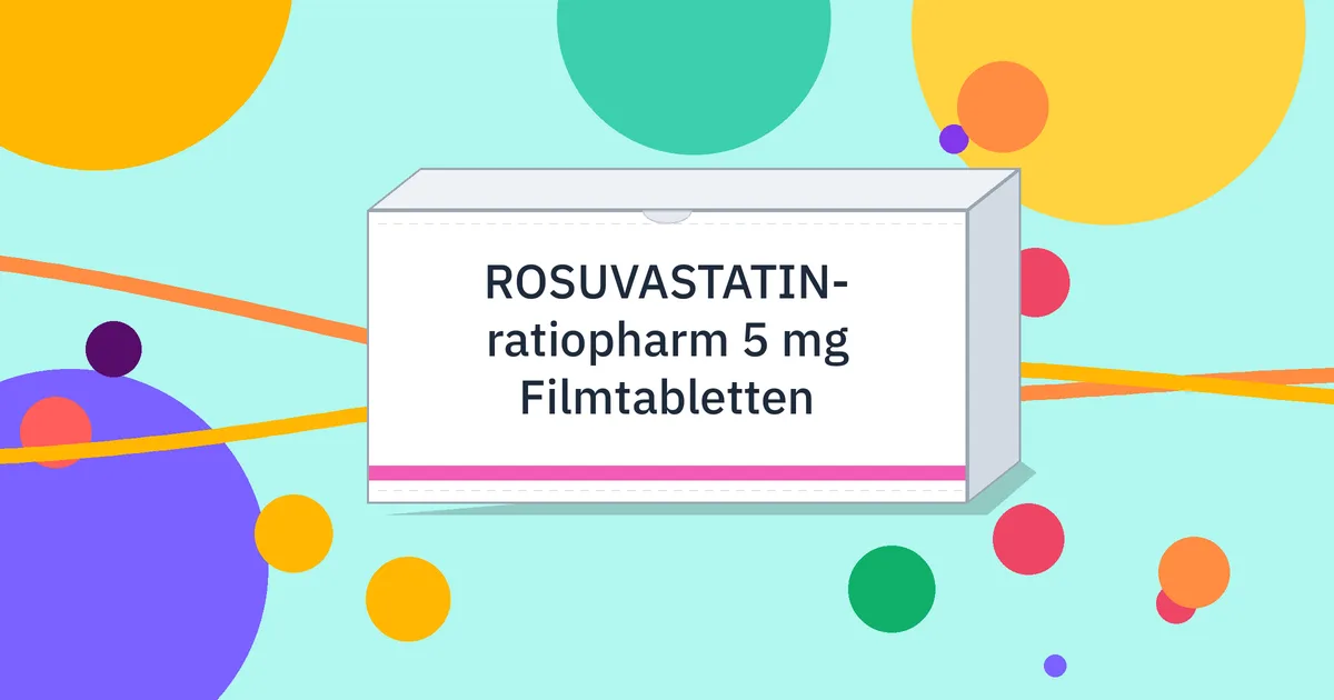 Symbolbild: Packung mit der Aufschrift ROSUVASTATIN-ratiopharm 5 mg Filmtabletten (PZN 13785511) – Verfügbarkeit und Bezug in Apotheken in Frankfurt am Main