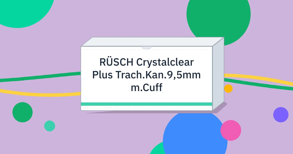 Symbolbild: Packung mit der Aufschrift RÜSCH Crystalclear Plus Trach.Kan.9,5mm m.Cuff (PZN 03433136) – Verfügbarkeit und Bezug in Apotheken in Frankfurt am Main