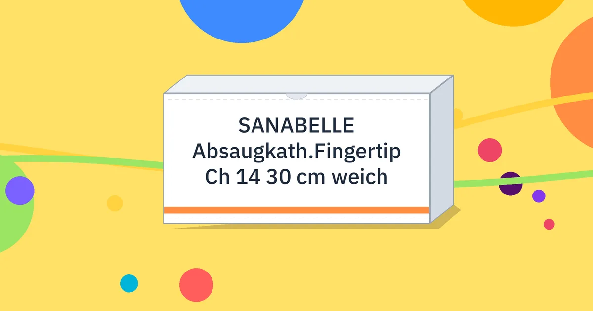 Symbolbild: Packung mit der Aufschrift SANABELLE Absaugkath.Fingertip Ch 14 30 cm weich (PZN 00032460) – Verfügbarkeit und Bezug in Apotheken in Frankfurt am Main