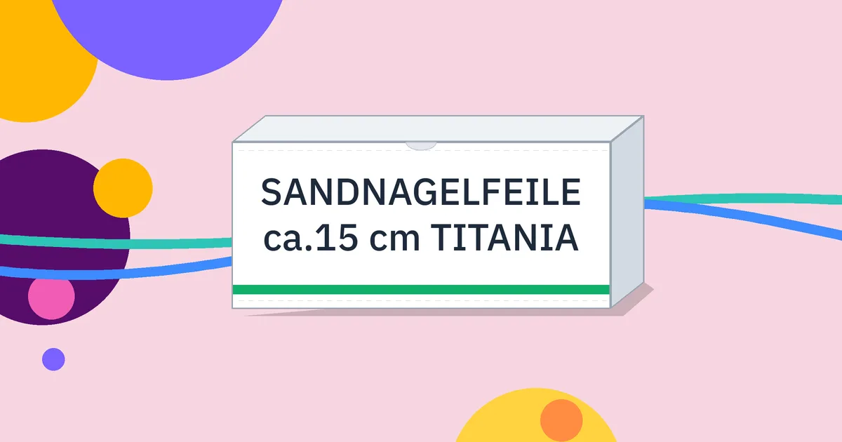 Symbolbild: Packung mit der Aufschrift SANDNAGELFEILE ca.15 cm TITANIA (PZN 05958601) – Verfügbarkeit und Bezug in Apotheken in Frankfurt am Main