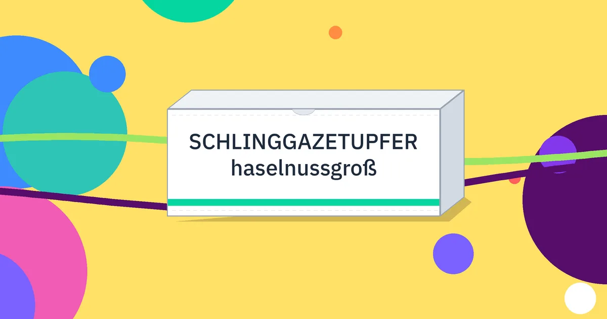 Symbolbild: Packung mit der Aufschrift SCHLINGGAZETUPFER haselnussgroß (PZN 03391076) – Verfügbarkeit und Bezug in Apotheken in Frankfurt am Main