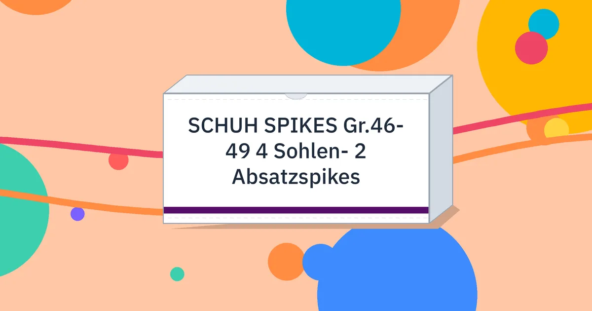 Symbolbild: Packung mit der Aufschrift SCHUH SPIKES Gr.46-49 4 Sohlen- 2 Absatzspikes (PZN 09491034) – Verfügbarkeit und Bezug in Apotheken in Frankfurt am Main