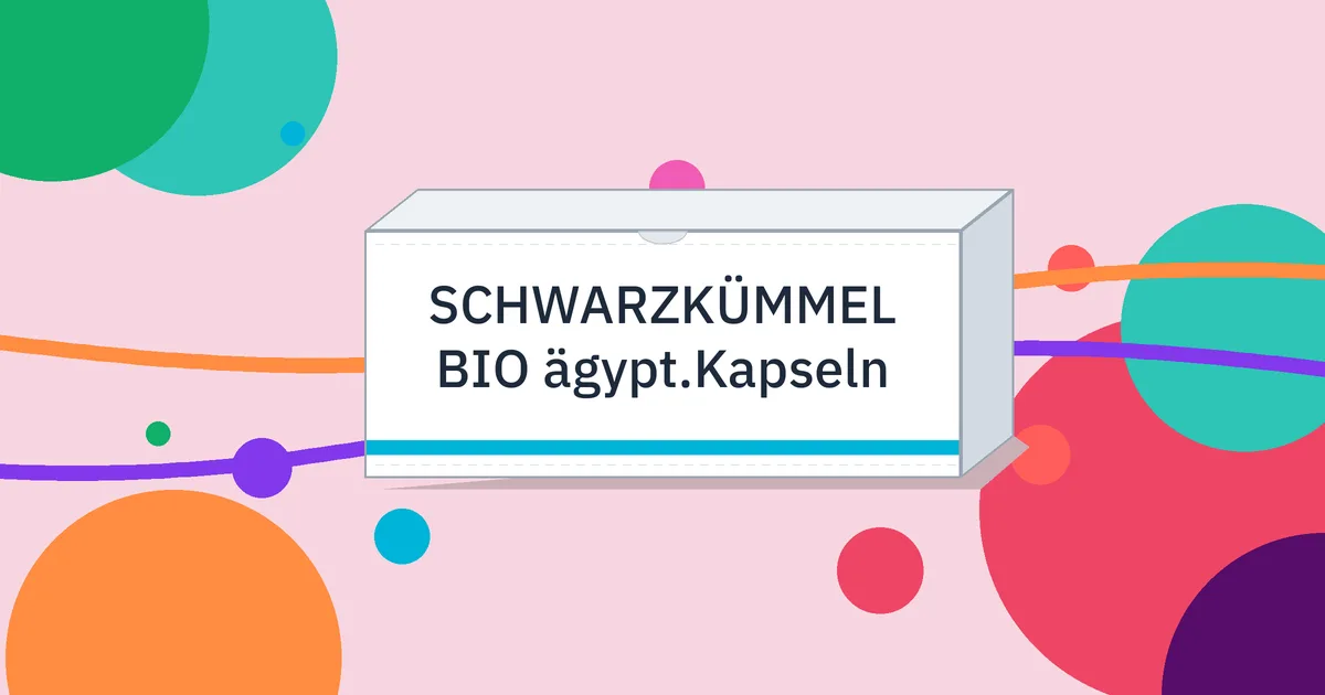 Symbolbild: Packung mit der Aufschrift SCHWARZKÜMMEL BIO ägypt.Kapseln (PZN 01569908) – Verfügbarkeit und Bezug in Apotheken in Frankfurt am Main