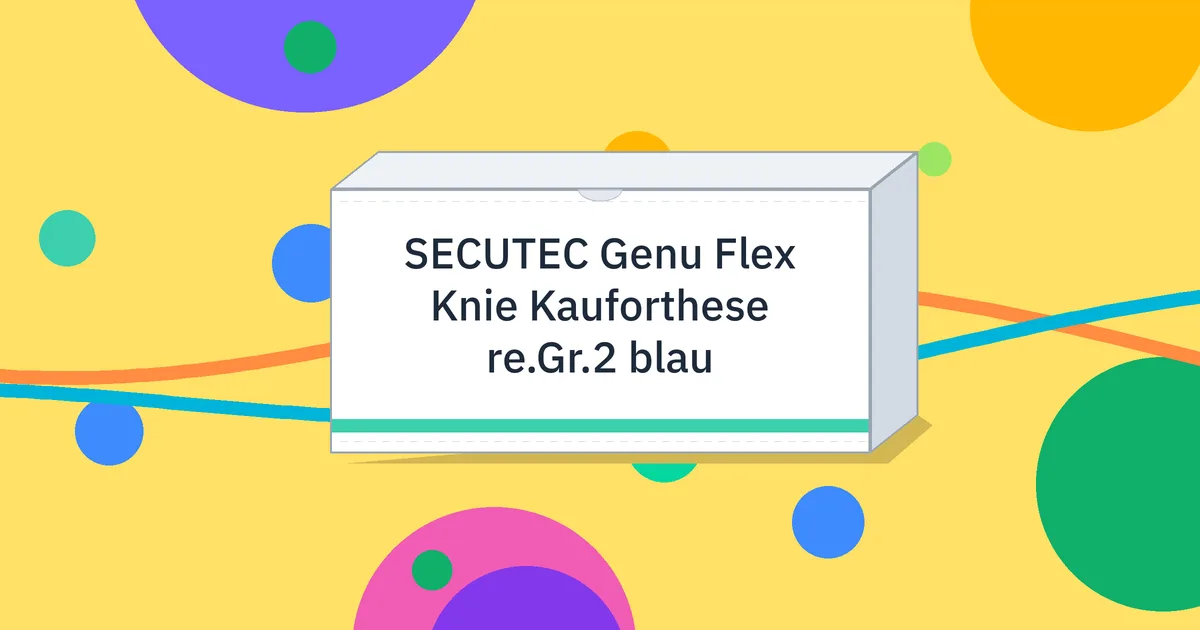 Symbolbild: Packung mit der Aufschrift SECUTEC Genu Flex Knie Kauforthese re.Gr.2 blau (PZN 18911274) – Verfügbarkeit und Bezug in Apotheken in Frankfurt am Main
