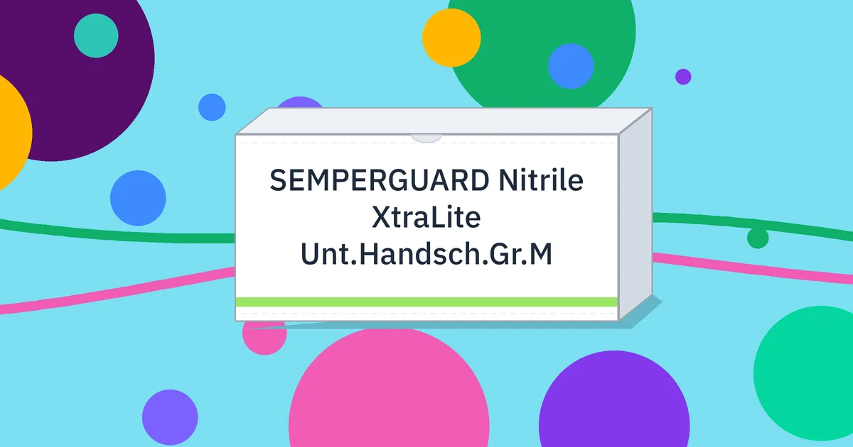 Symbolbild: Packung mit der Aufschrift SEMPERGUARD Nitrile XtraLite Unt.Handsch.Gr.M (PZN 11171182) – Verfügbarkeit und Bezug in Apotheken in Frankfurt am Main