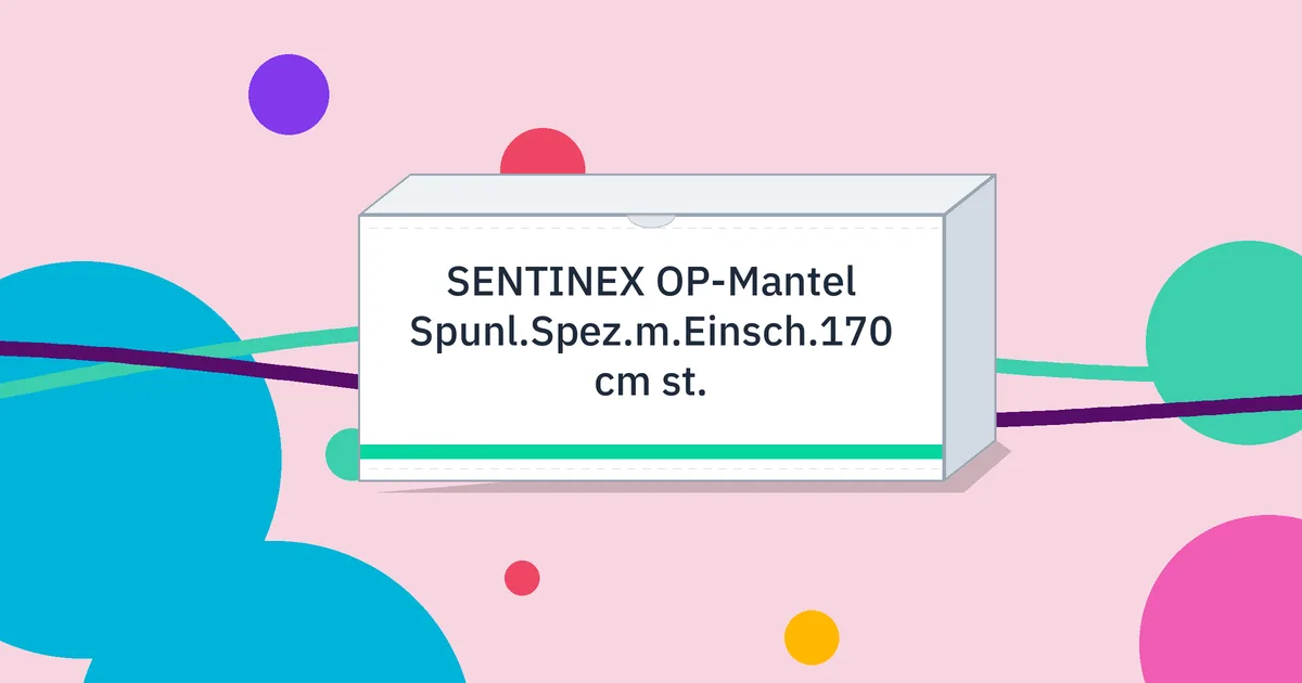 Symbolbild: Packung mit der Aufschrift SENTINEX OP-Mantel Spunl.Spez.m.Einsch.170 cm st. (PZN 03163180) – Verfügbarkeit und Bezug in Apotheken in Frankfurt am Main